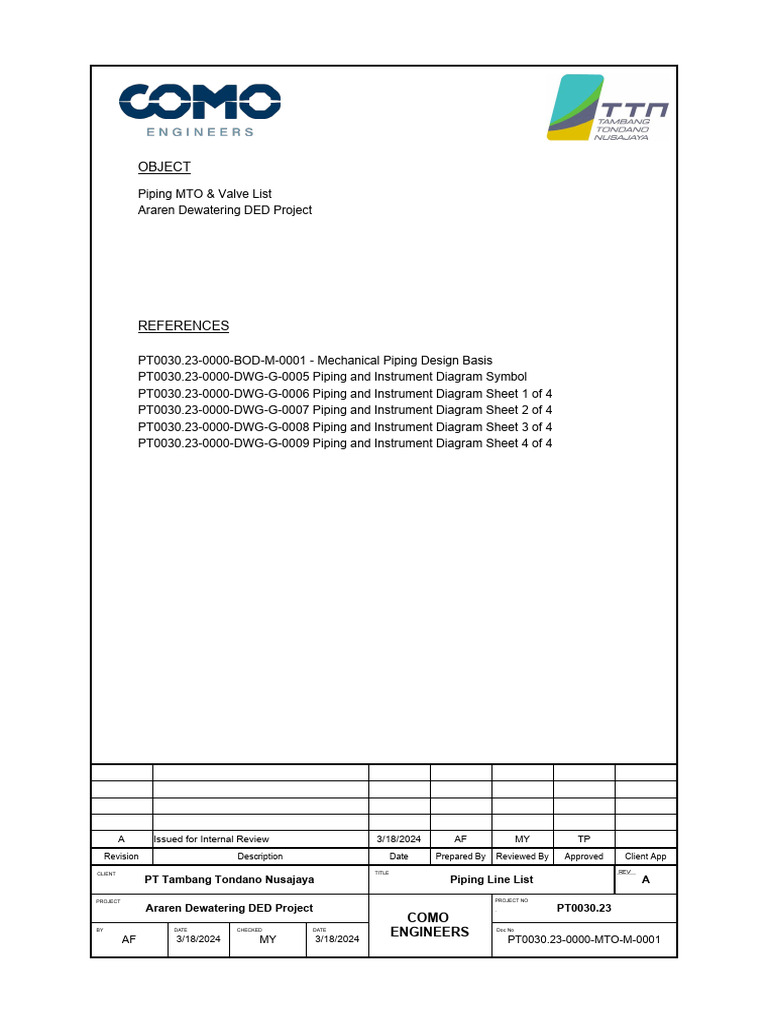 Piping MTO Template | PDF | Pipe (Fluid Conveyance) | Equipment