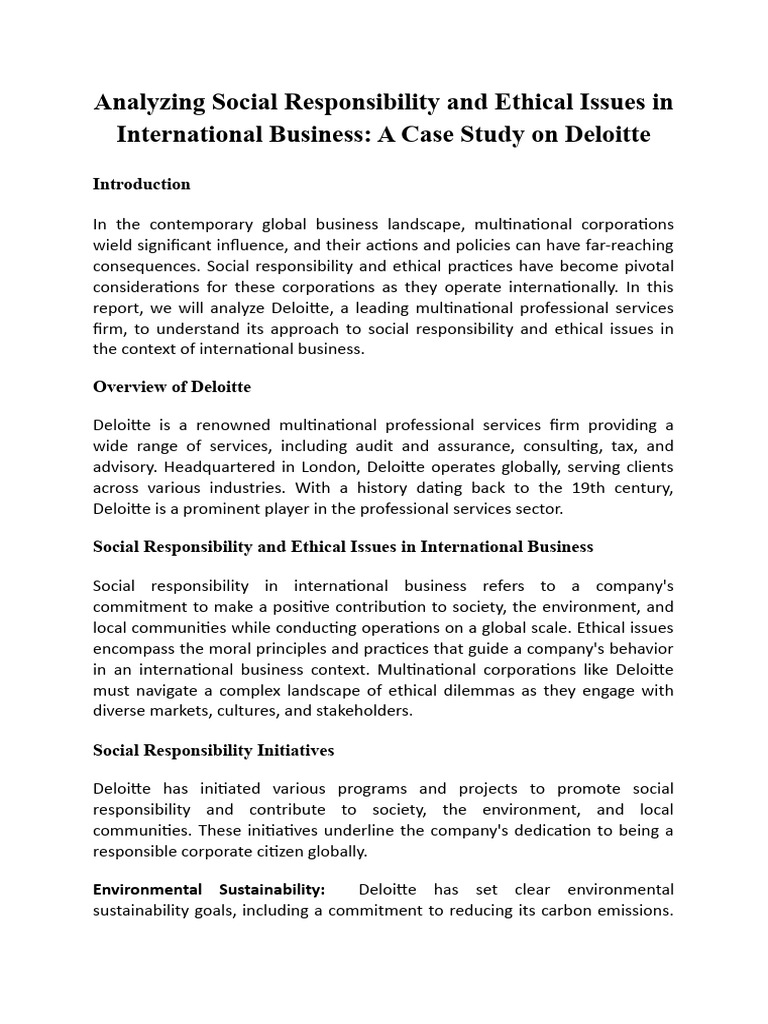 Analyzing Social Responsibility and Ethical Issues in International ...