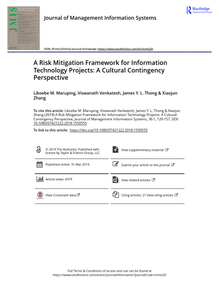 A Risk Mitigation Framework For Information Technology Projects A ...