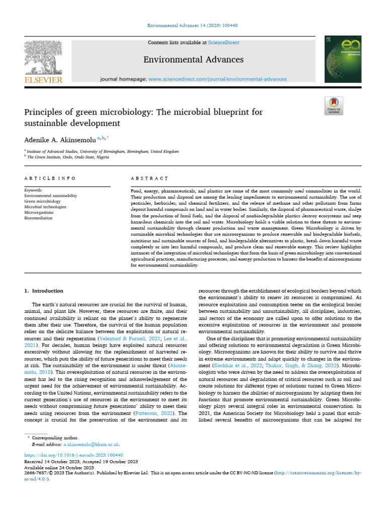Principles of Green Microbiology | PDF | Microorganism | Sustainability