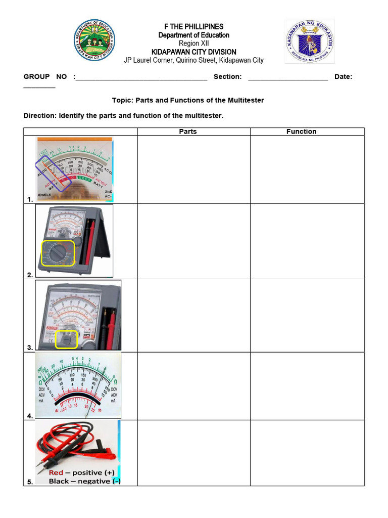 Multitester Parts and Functions Guide | PDF