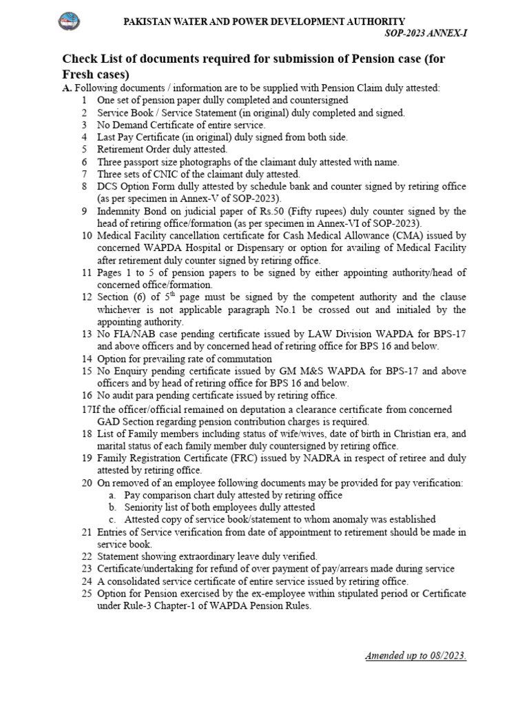 Pension Document Submission Checklist | PDF | Government