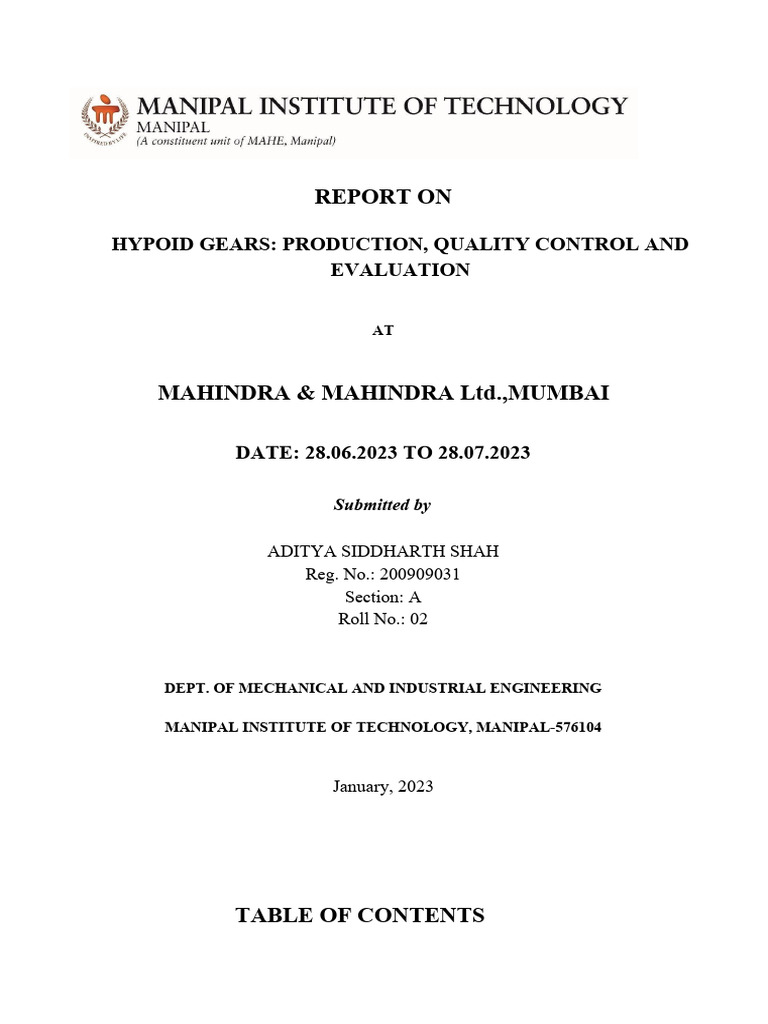 Itr_report_Aditya_Shah | PDF | Gear