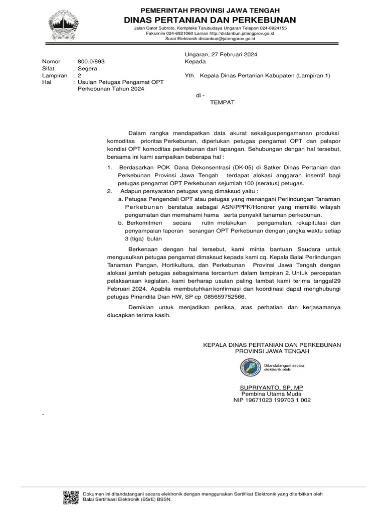 Surat Usulan Petugas Pengamat Bun 2024 | PDF Surat Usulan Petugas Pengamat Bun 2024 | PDF