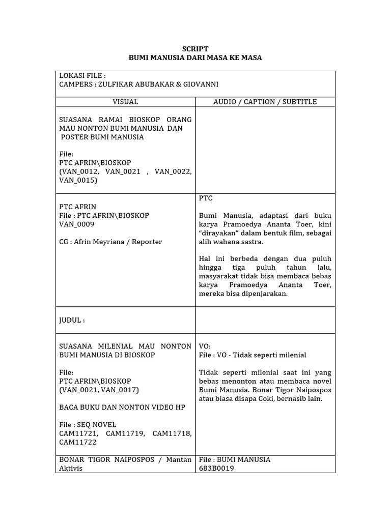 Script Bumi Manusia - Revisi | PDF