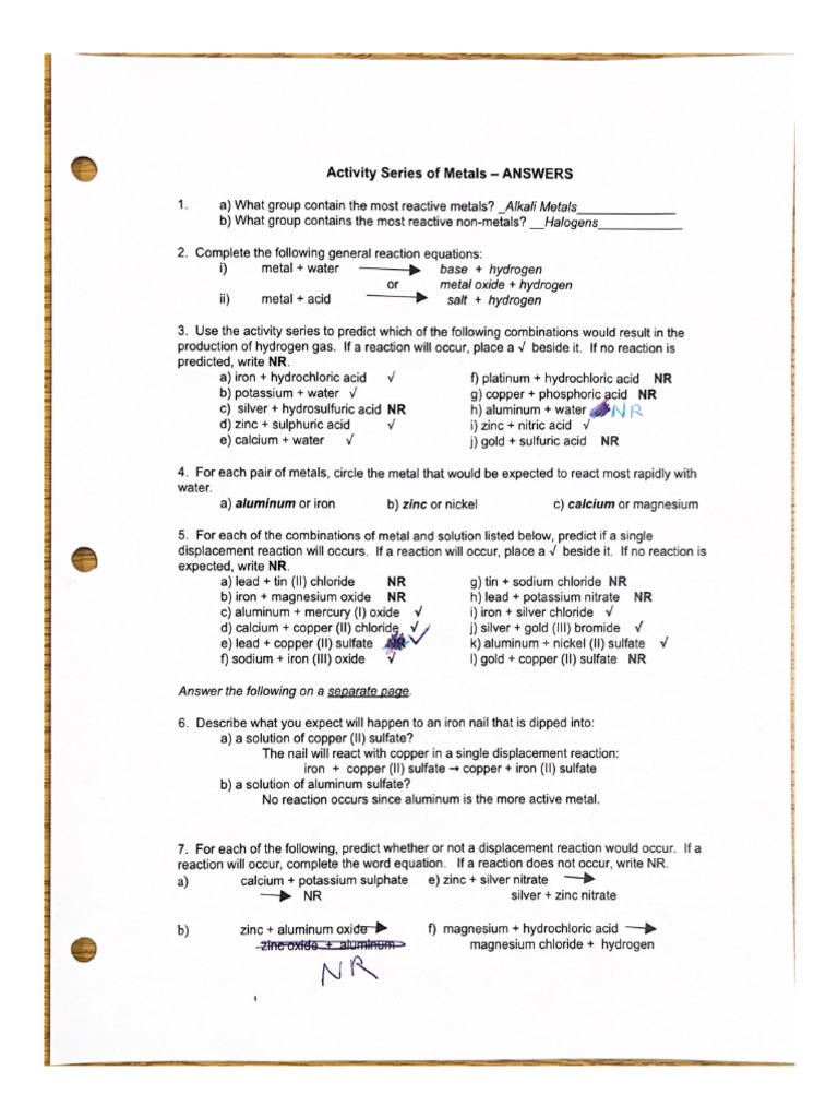 3 B Activity Series Answers | PDF
