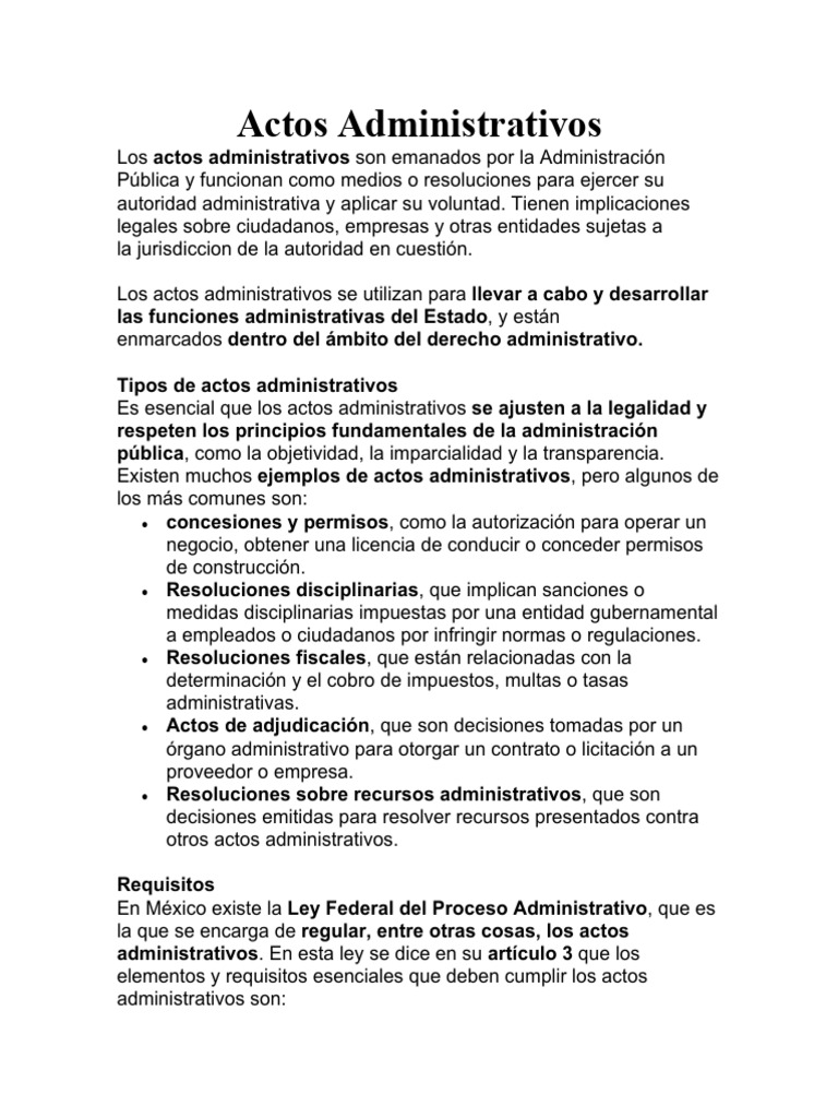 Actos Administrativos: Tipos y Requisitos | PDF | Justicia | Crimen y ...