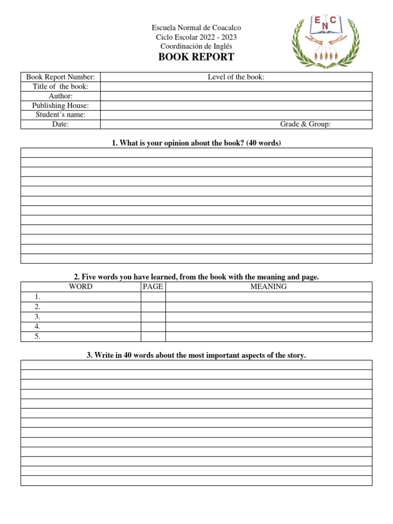 Student Book Report Guide | PDF | General Fiction