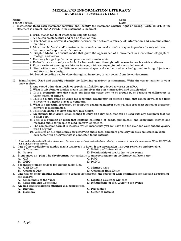 Summative Test Number 3 - Quarter 2 | PDF | Data Compression | Digital ...