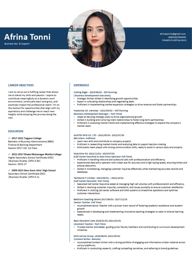 Afrina Tonnis CV 19-02-2024 | PDF | Call Centre | Teachers