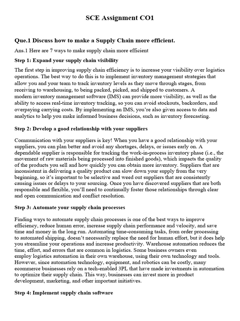 SCE Assignment CO1 | PDF | Supply Chain | Logistics