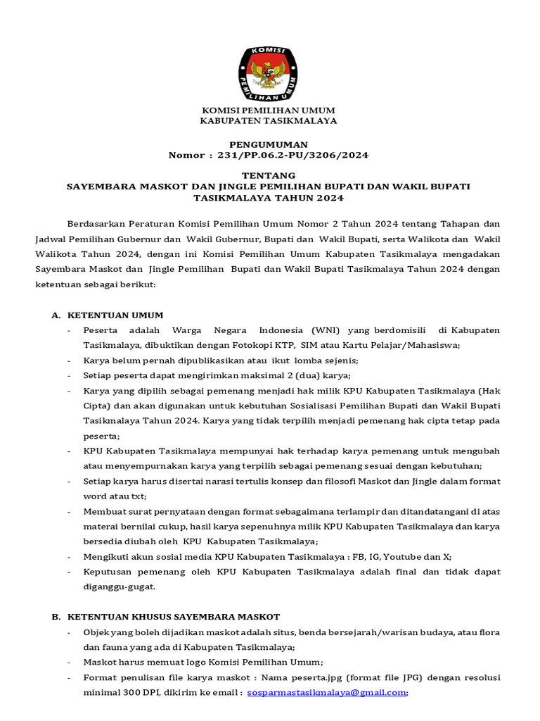 Pengumuman Sayembara Maskot Dan Jingle | PDF