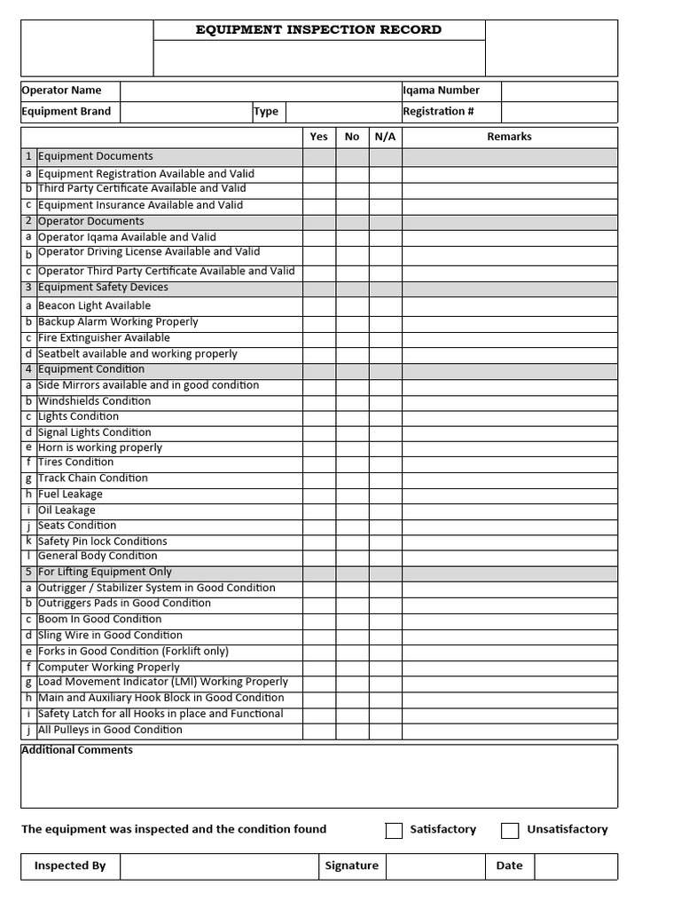 NP-NEOM-OSH-PRO-54-Form05 Equipment Inspection Record | PDF