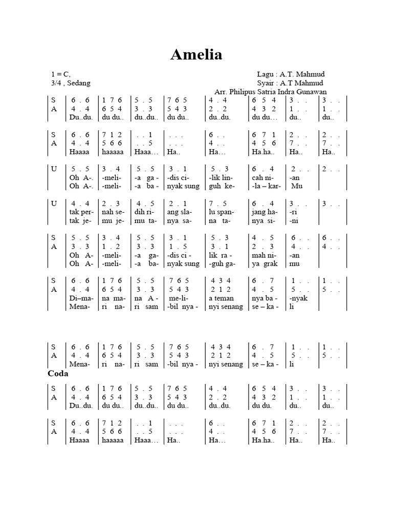 Amelia Partitur Angka | PDF