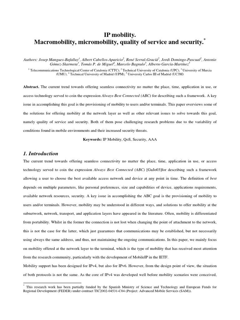 IP Mobility: Macromobility & Security Issues | PDF | Quality Of Service ...