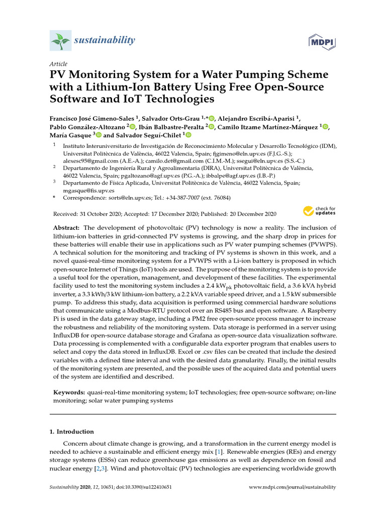 PV Monitoring System For A Water Pumping Scheme With A Lithium-Ion Battery Using Free Open ...