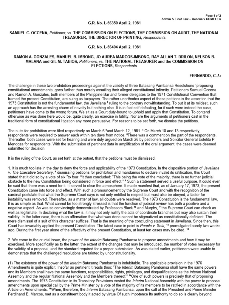 17 - Occena V COMELEC | PDF | Ratification | Constitution