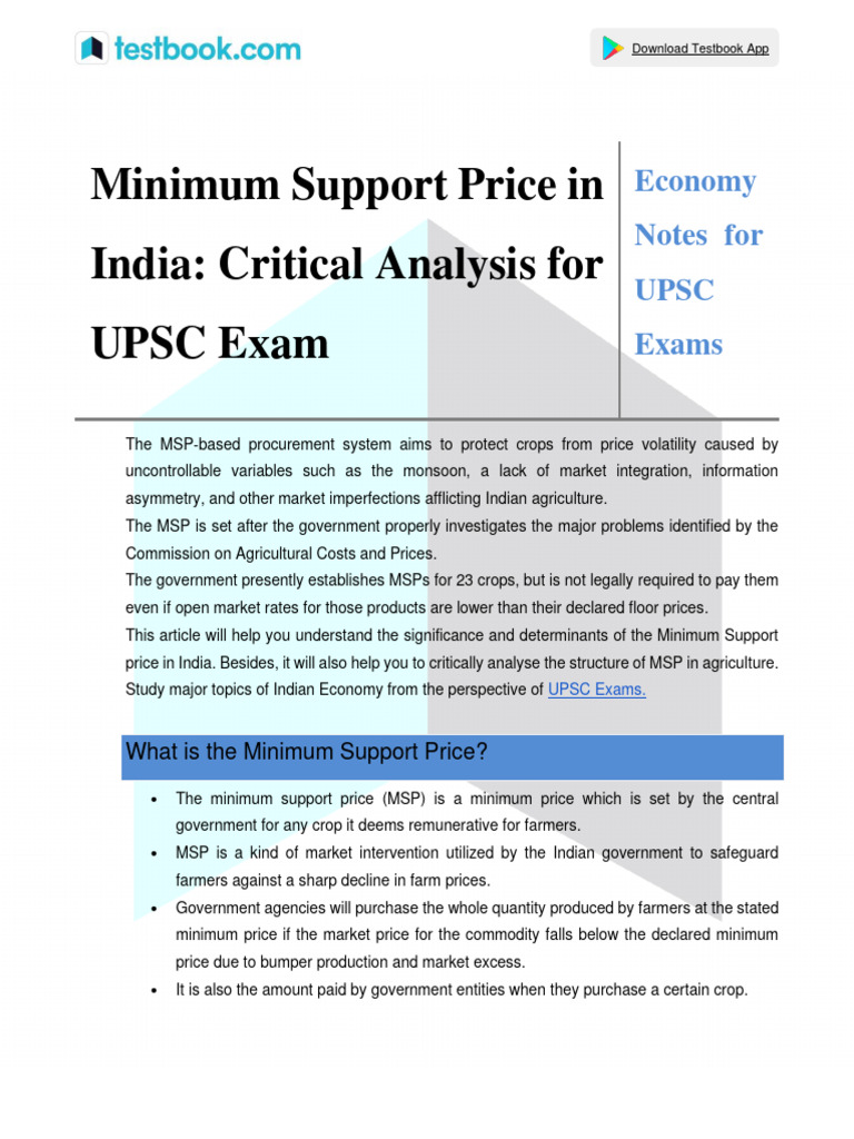 Minimum Support Price in India Critical Analysis For Upsc Exam 9a11313c ...