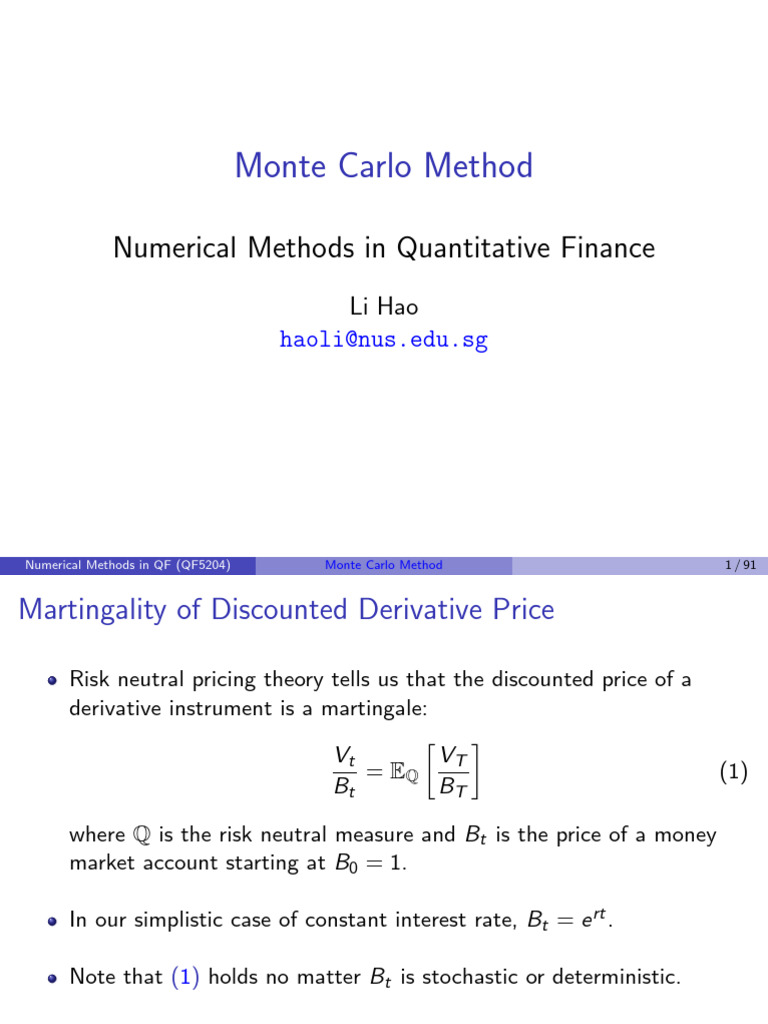 Monte Carlo Method: Numerical Methods in Quantitative Finance | PDF | Statistical Theory ...