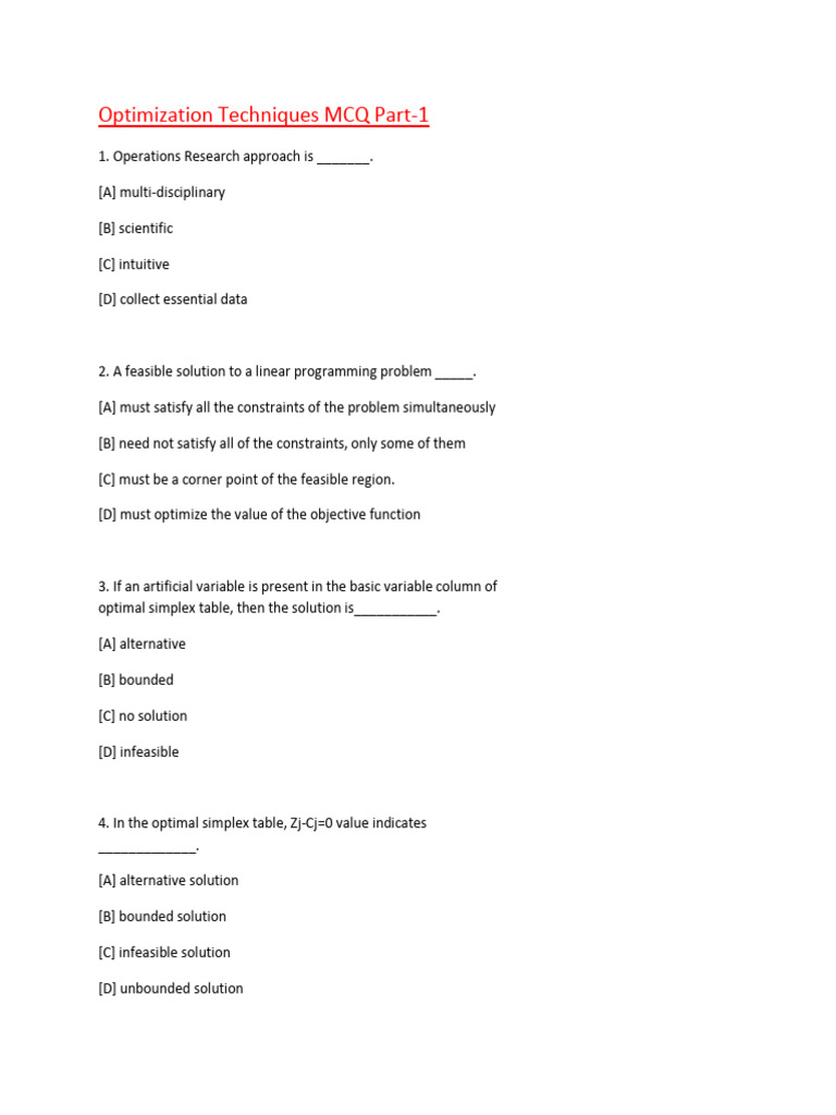 Ot MCQ 1 | PDF | Linear Programming | Mathematical Optimization