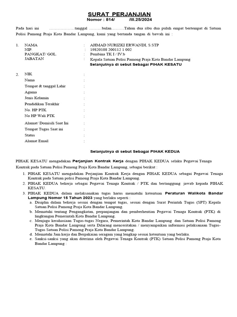 Perjanjian PTK 2024 PDF | PDF