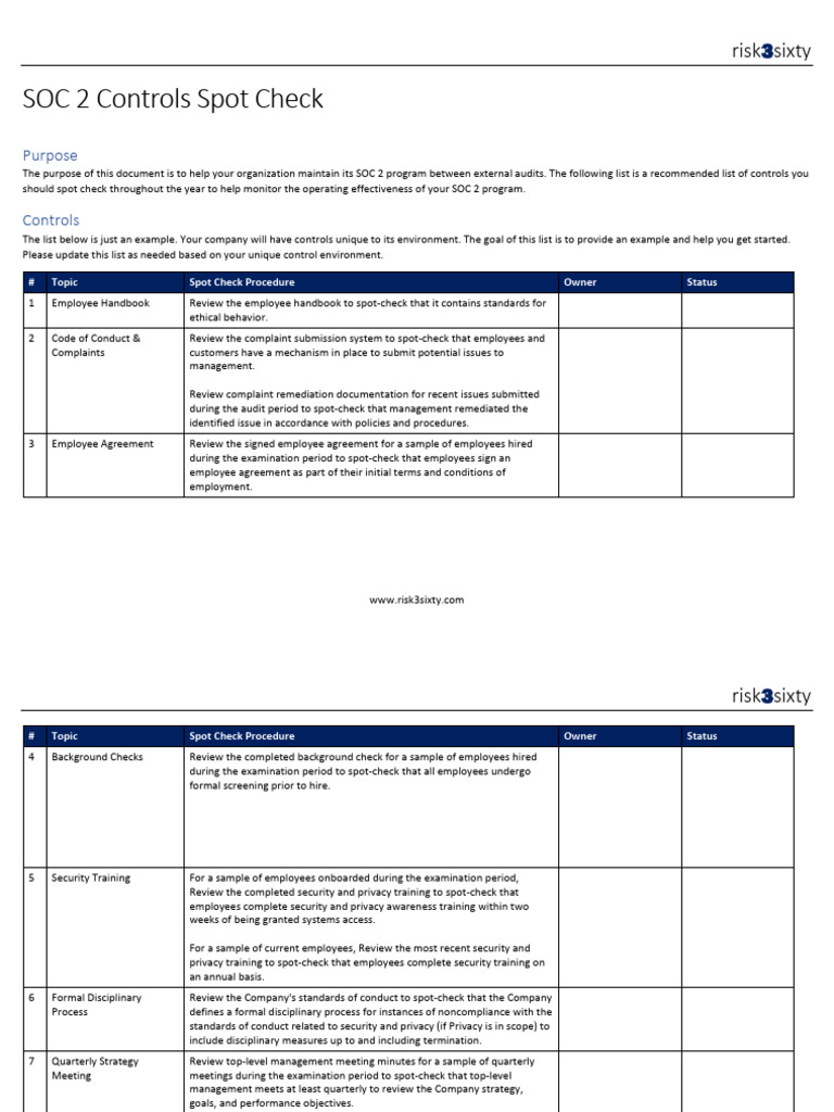 SOC 2 Controls Spot Check | PDF | Security | Computer Security