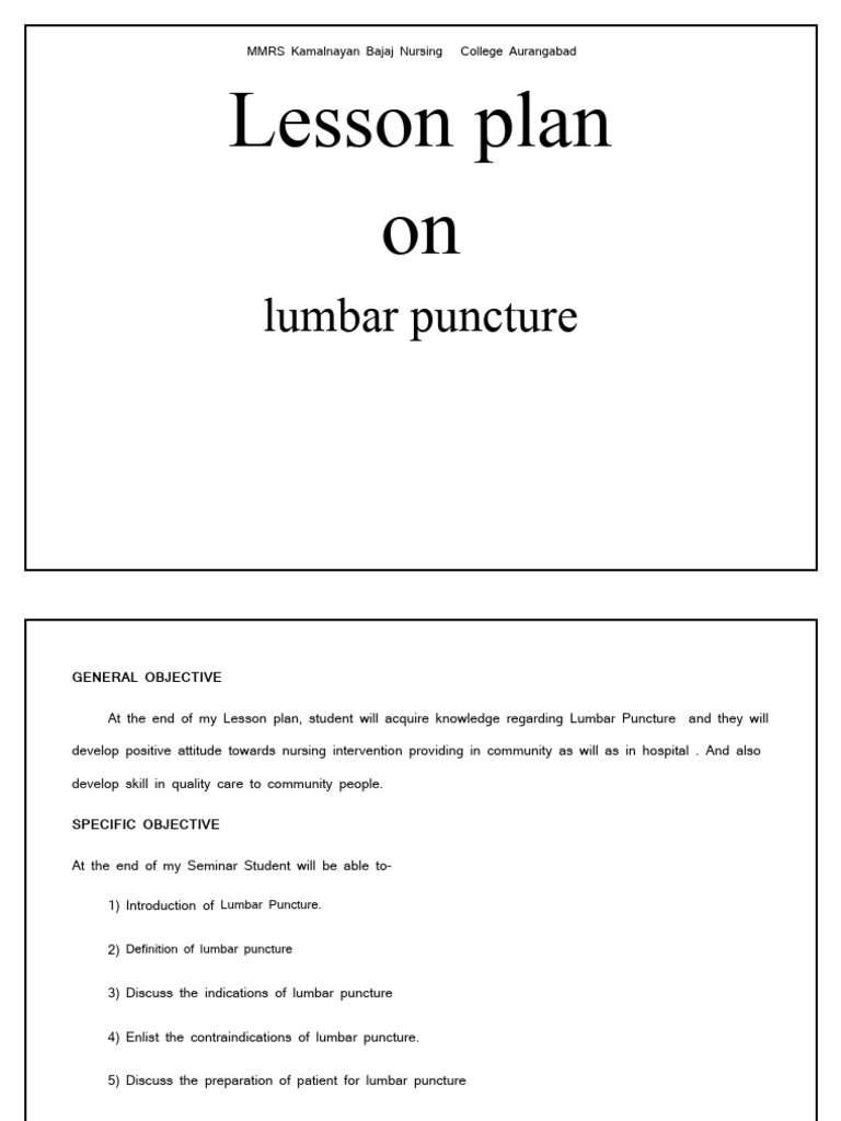 Lesson Plan On Lumbar Puncture | PDF | Headache | Clinical Medicine