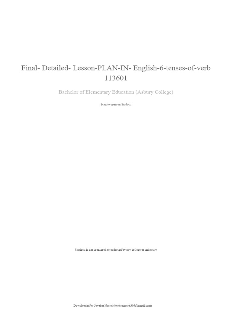 Final Detailed Lesson Plan in English 6 Tenses of Verb 113601 | PDF ...