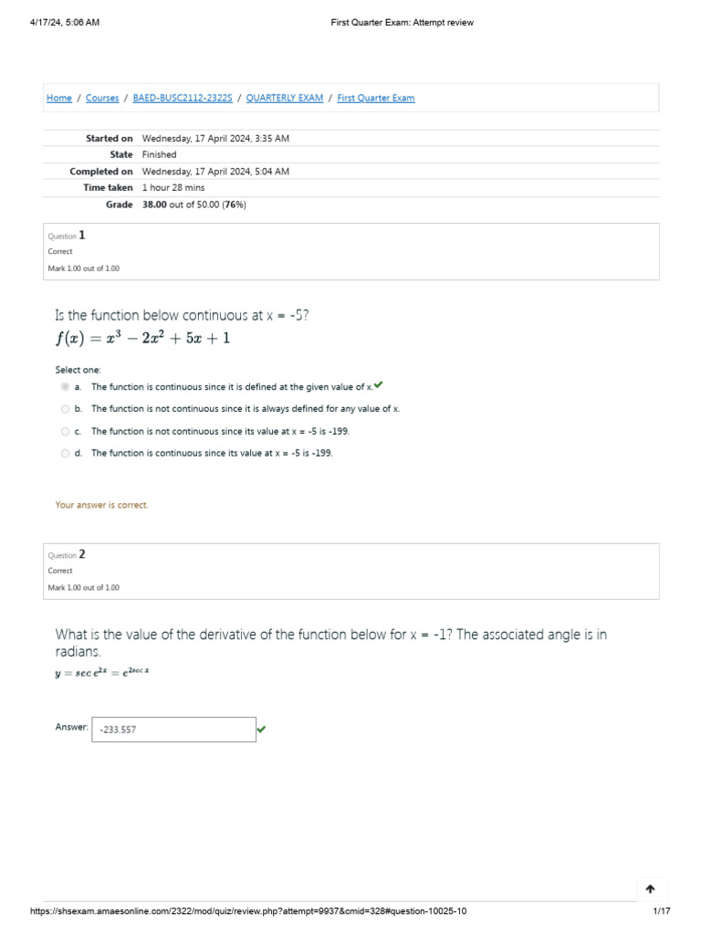 Basic - Calculus - First Quarter Exam | PDF | Function (Mathematics ...