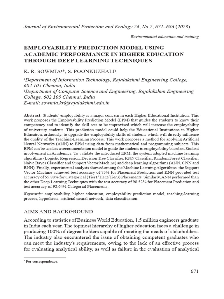 Employability Prediction Model Using Academic Performance in Higher Education Through Deep ...
