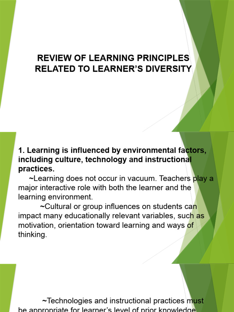 Review of Learning Principles Related To Learners Diversity | PDF | Learning | Motivation