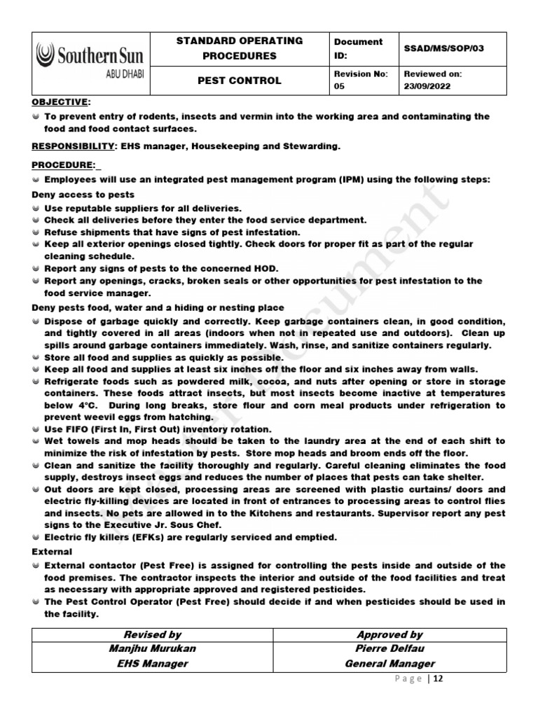 Sop 3 Pest Control | PDF | Pest Control | Pesticide