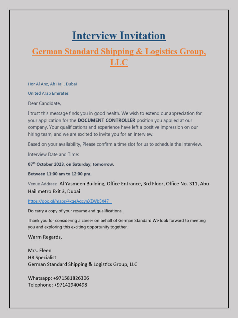 Interview Appointment Letter | PDF