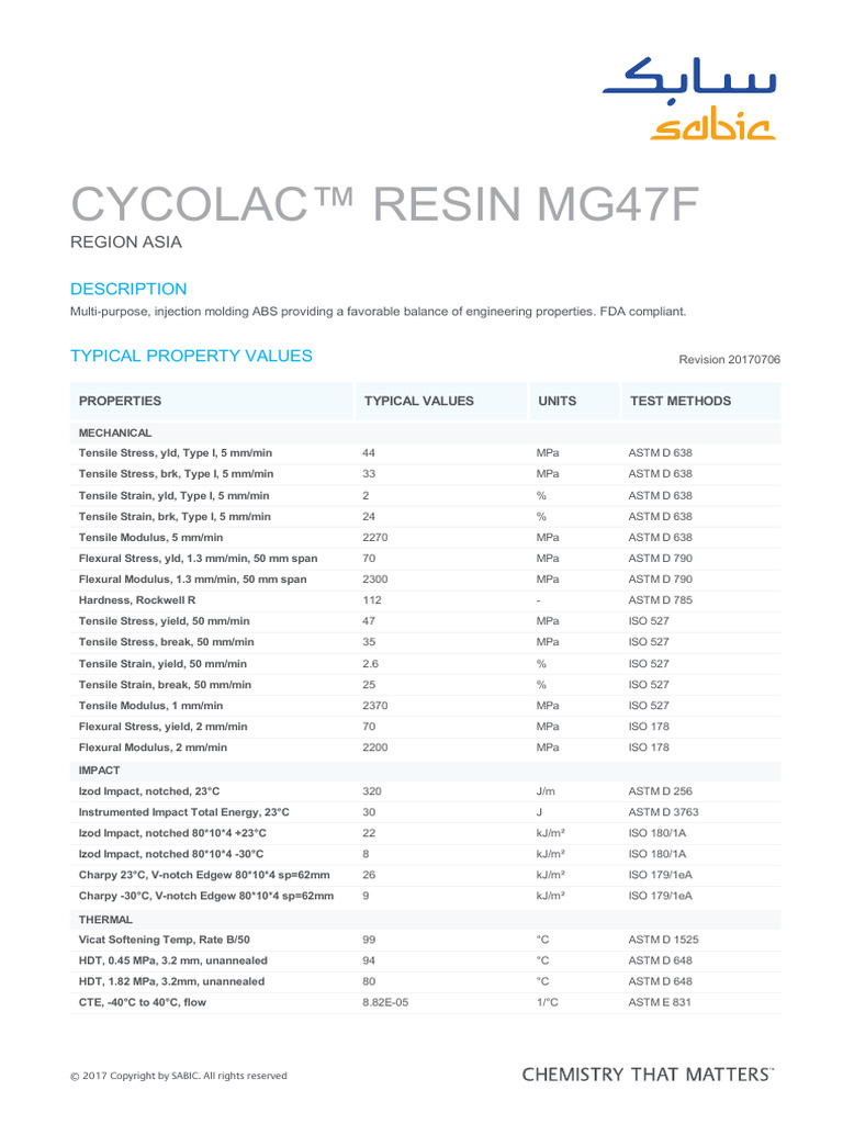 SABIC Cycolac MG47F | PDF | Yield (Engineering) | Pascal (Unit) SABIC Cycolac MG47F | PDF | Yield (Engineering) | Pascal (Unit)