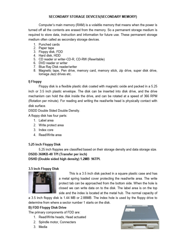 Secondary Memory | PDF | Hard Disk Drive | Floppy Disk