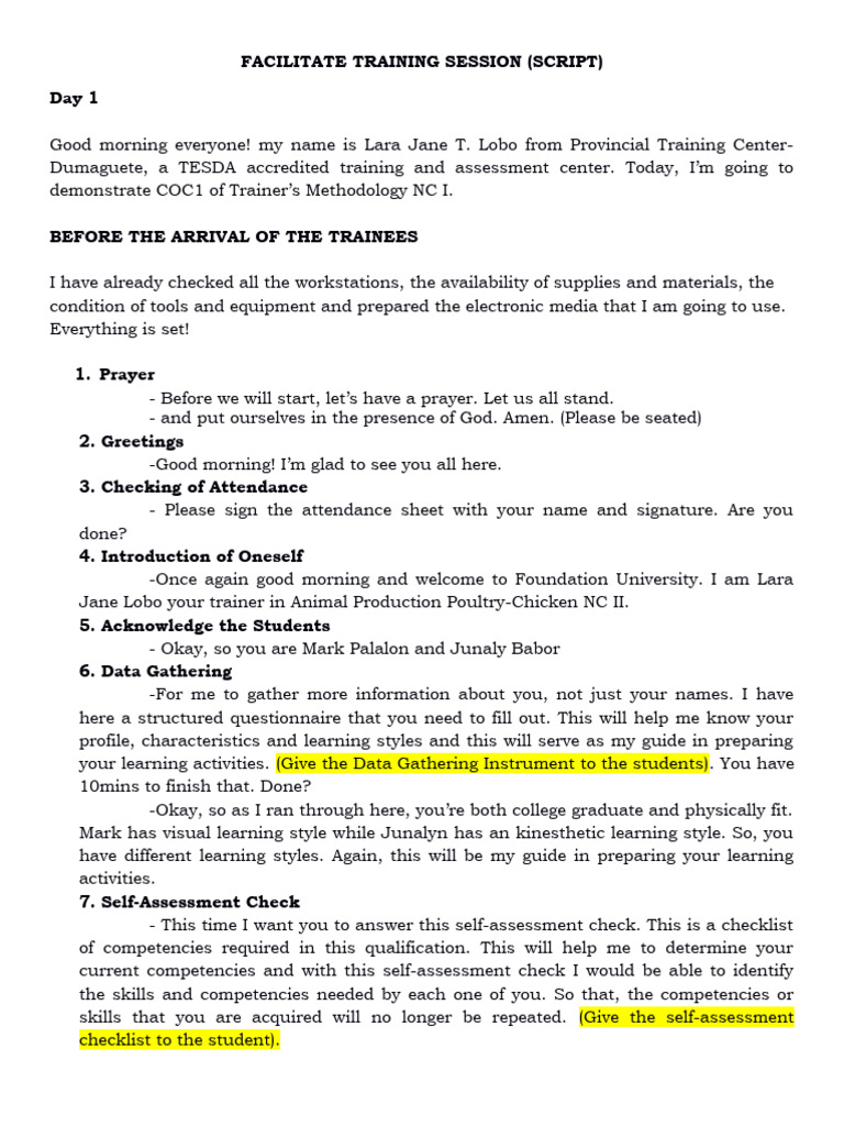 Updated-COC1_Facilitate-Training-Session-SCRIPT | PDF | Learning