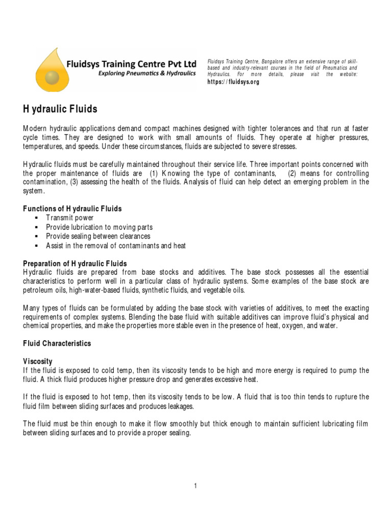 3 1 Hydraulic Fluids Functions Characteristics Categories | PDF ...