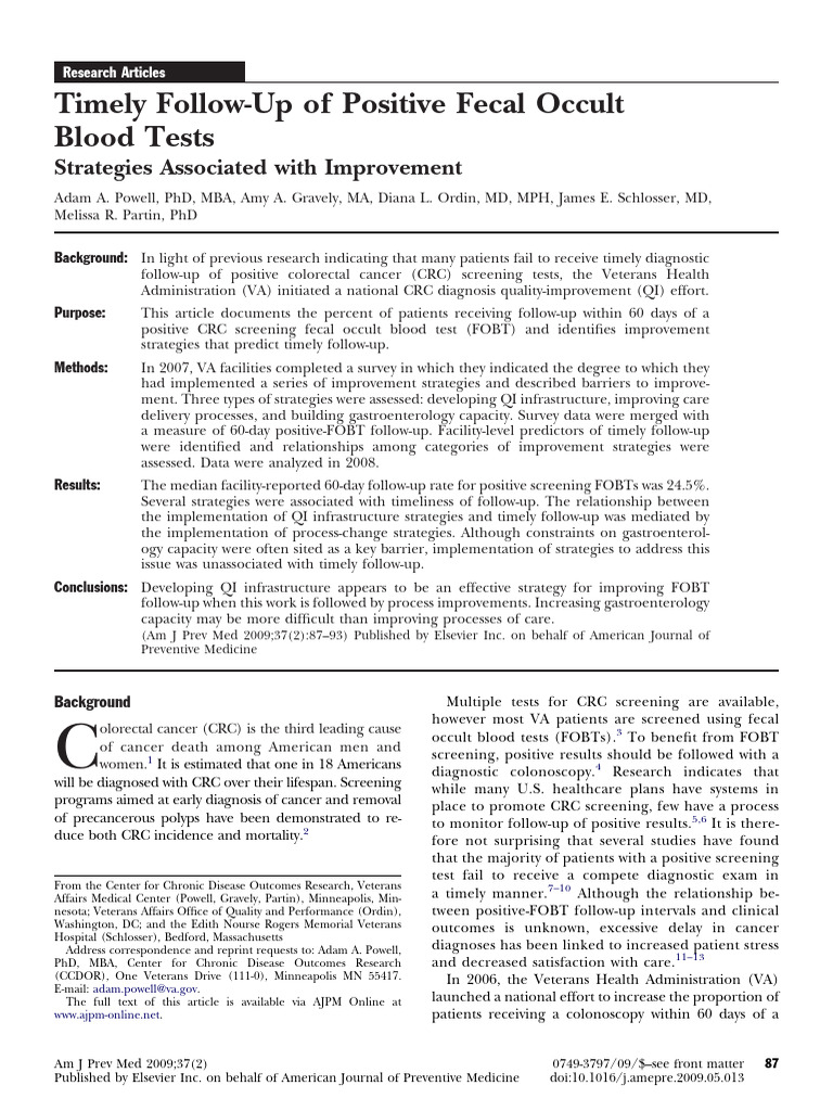 Timely Follow Up of Positive Fecal Occult Blood Te | PDF ...