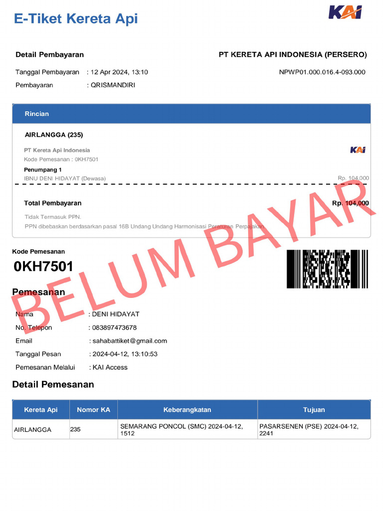 Payment Detail Perjalanan Pdf