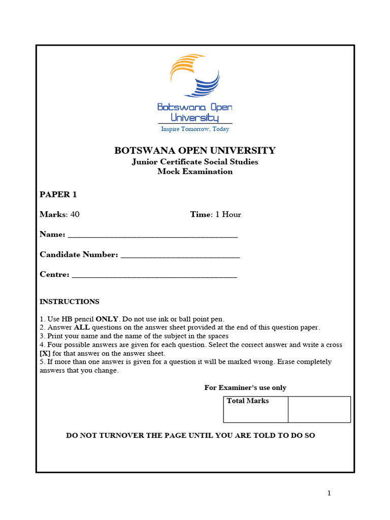 JCE Social Studies Mock Exam Paper 1 | PDF | Homo | Earth Sciences