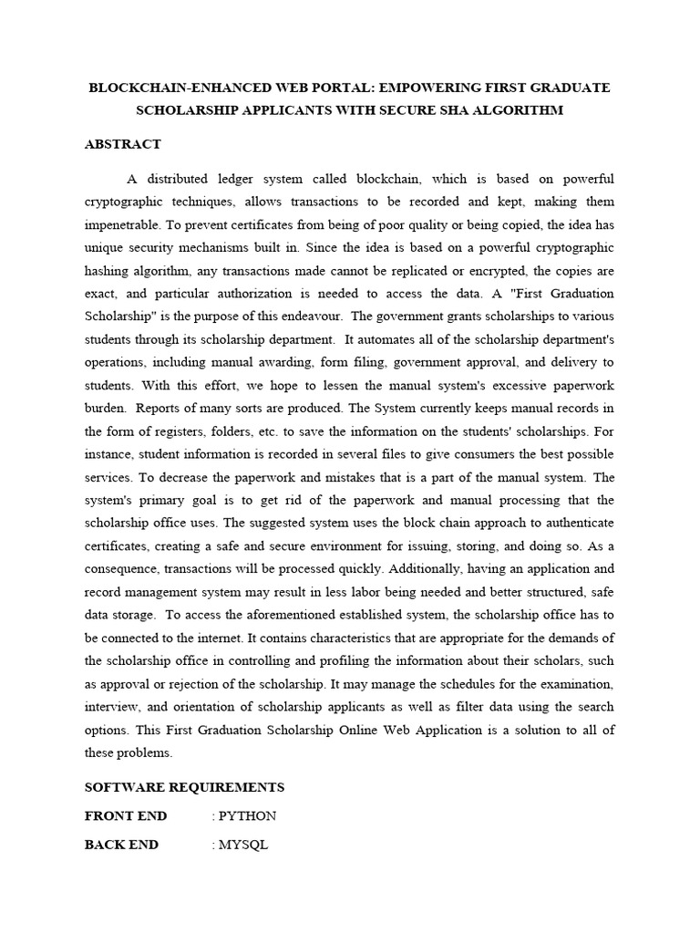 Blockchain-Enhanced Web Portal: Empowering First Graduate Scholarship ...