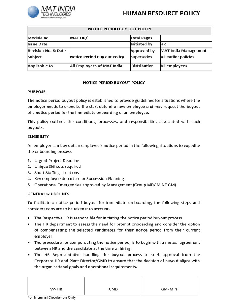 Notice Period Buyout Policy Overview | PDF | Employment | Human ...