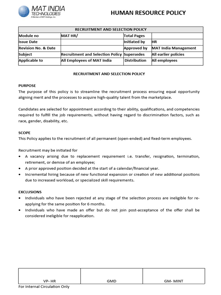Recruitment policy | PDF | Recruitment | Human Resources