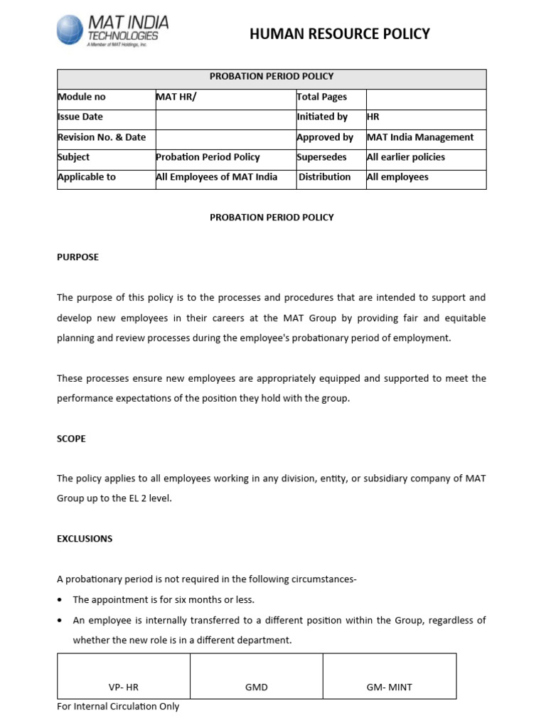 Probation Policy Rev | PDF | Employment | Human Resource Management