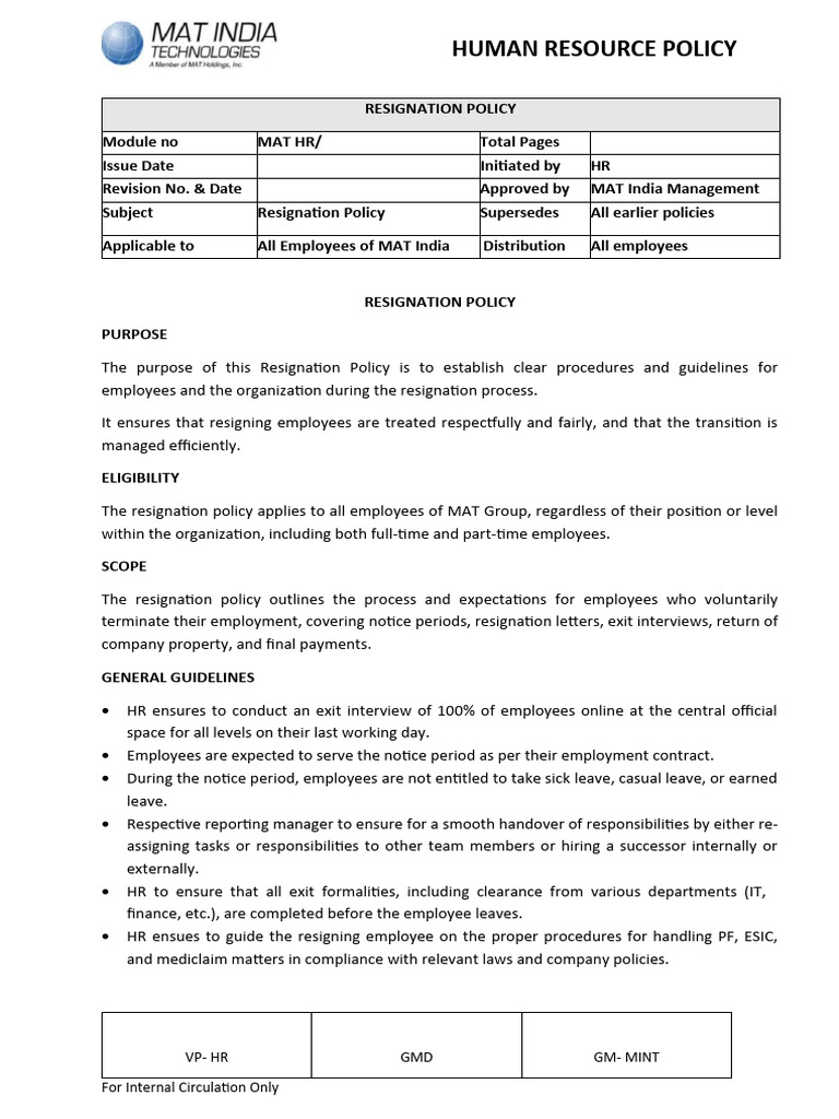 Resignation Policy Rev | PDF | Employment | Human Resource Management
