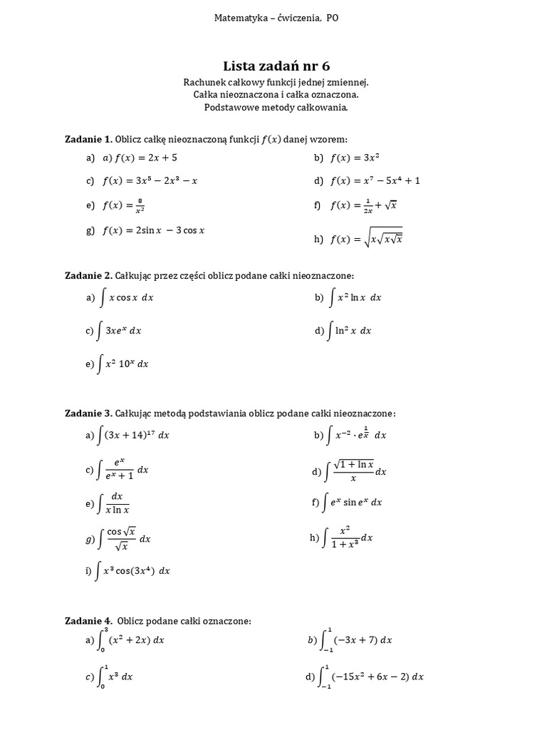 Lista Zadań NR 6 Matematyka | PDF