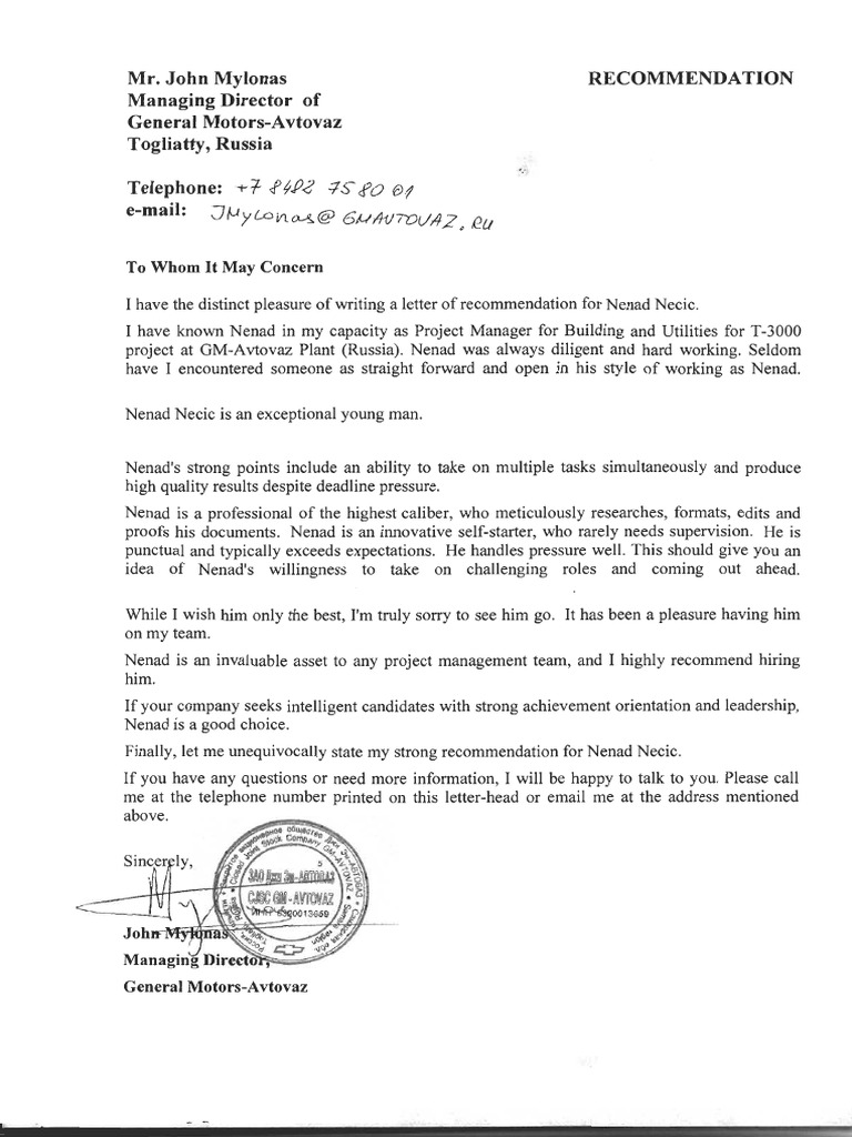 Recom Letter General Motors N Necic | PDF