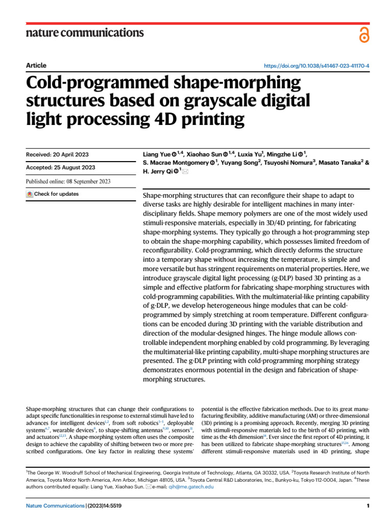 Yue-4D Printing-Digital Light Processing | PDF | Deformation ...