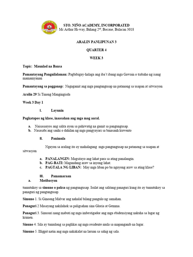 Filipino 3 Q4 Week 3 Day 1,2 | PDF