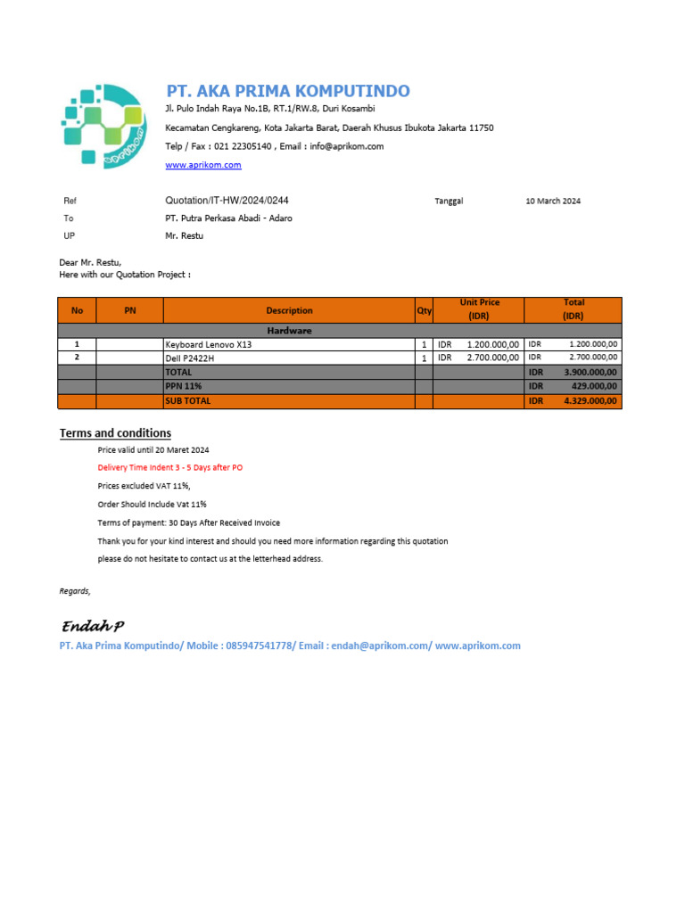 Quotation for IT Hardware Supplies | PDF
